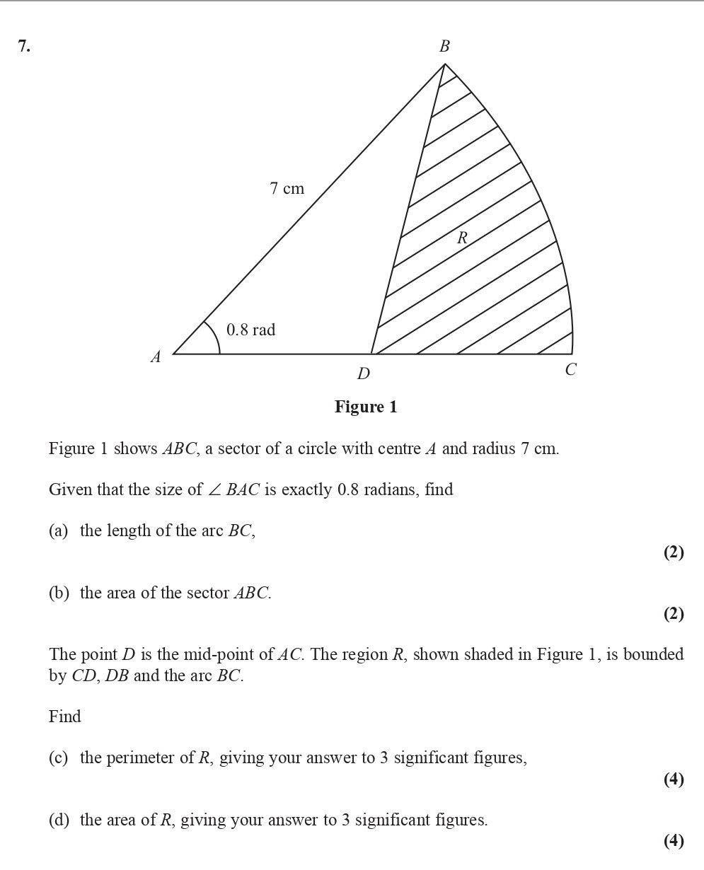 A-Level Edexcel Maths Pure Basic Trigonometry: Figure 1 shows $ABC$, a sector o